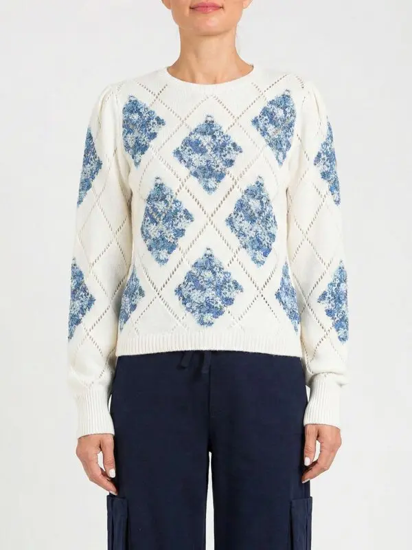 TWINSET Cotton Crewneck Pullover With Diamond Pattern