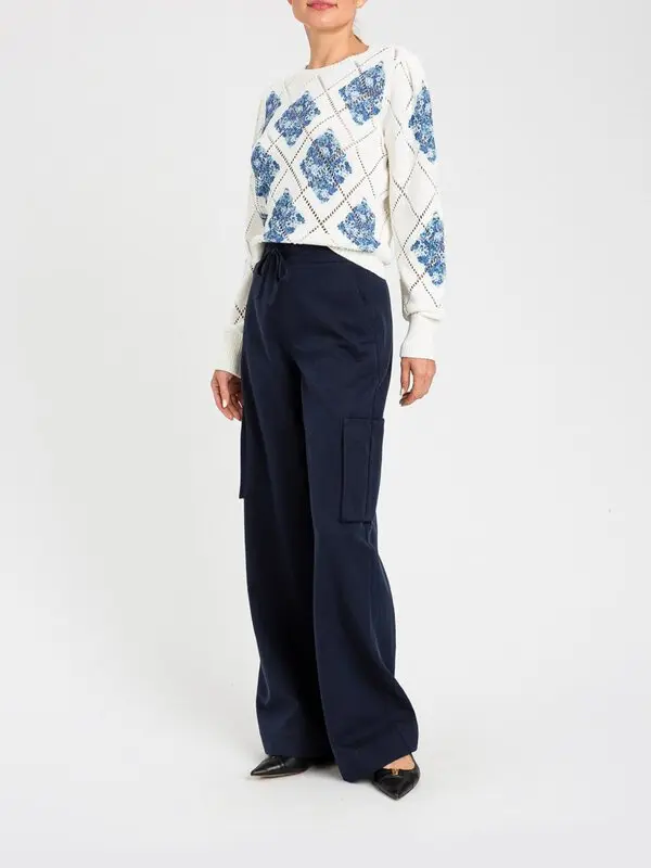 TWINSET Cotton Crewneck Pullover With Diamond Pattern