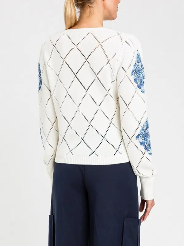 TWINSET Cotton Crewneck Pullover With Diamond Pattern