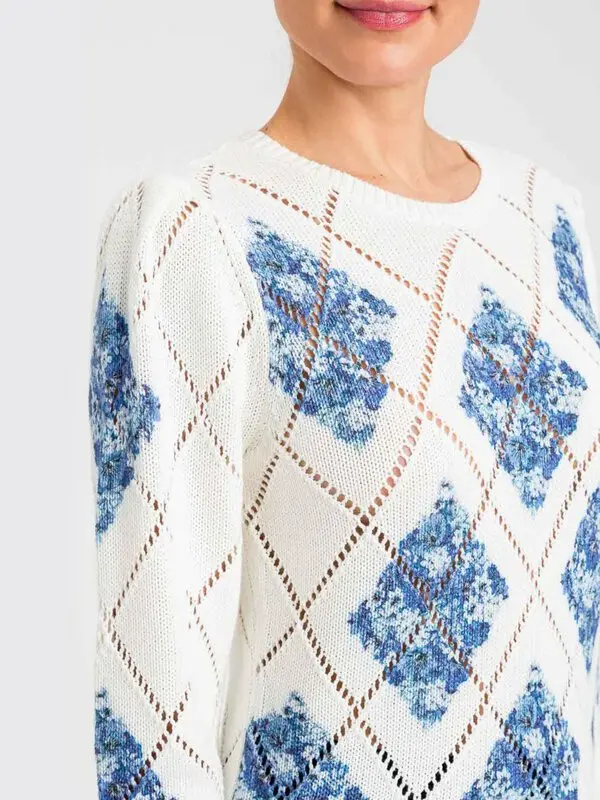 TWINSET Cotton Crewneck Pullover With Diamond Pattern