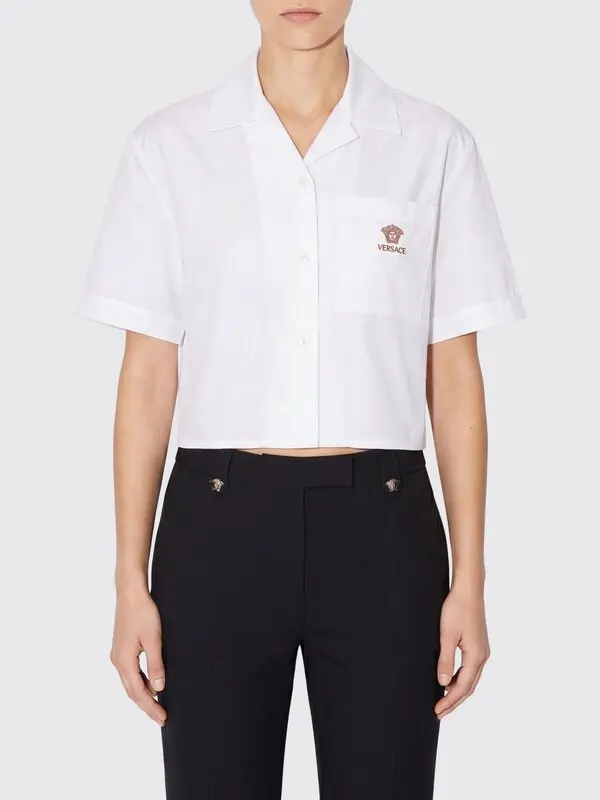 Versace Medusa Logo Cropped Cotton Shirt