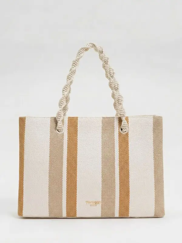 TWINSET Striped Canvas Bag - Pearl
