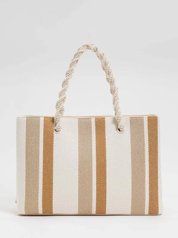 TWINSET Striped Canvas Bag - Pearl