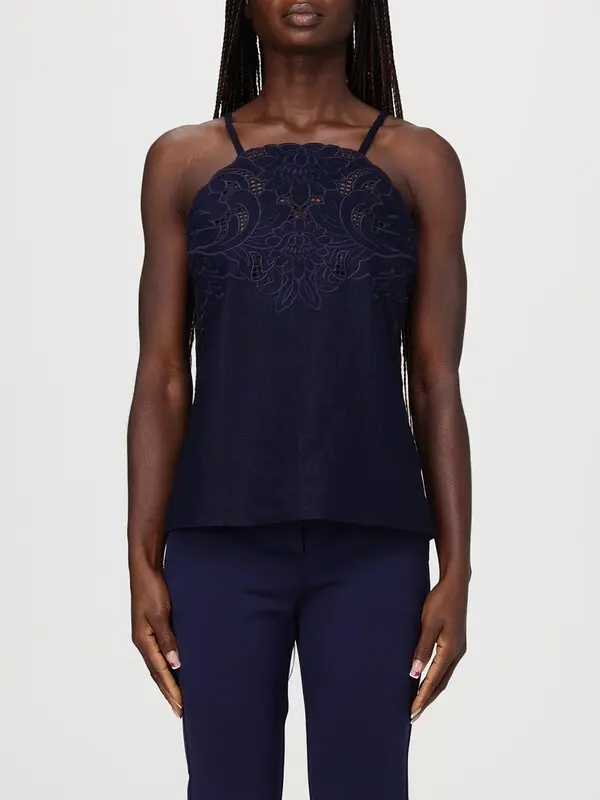 TWINSET Embroidered Linen And Viscose Top - Blue