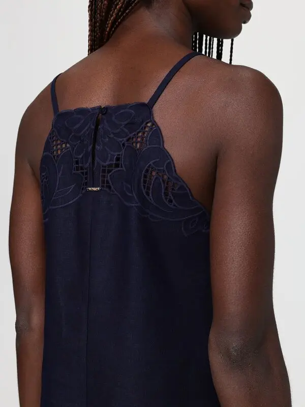 TWINSET Embroidered Linen And Viscose Top - Blue