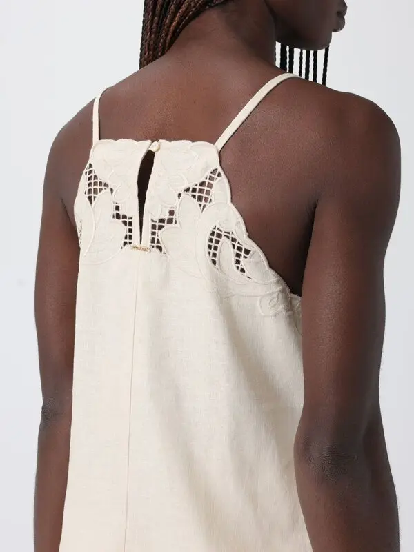 TWINSET Embroidered Linen And Viscose Top - Pearl
