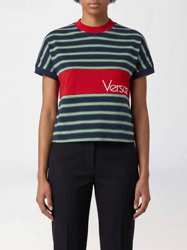 Versace Slim Fit Striped Cotton T-shirt - Green