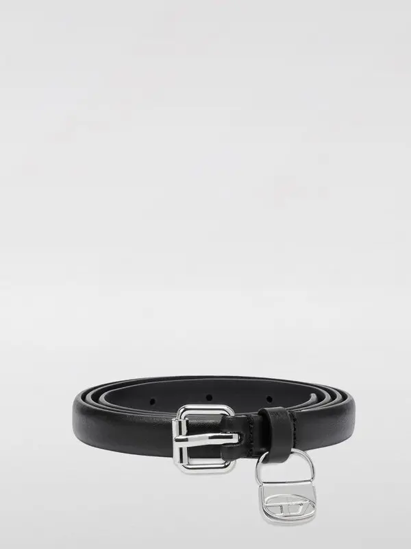 DIESEL® Leather Belt With Silver Tone Hardware