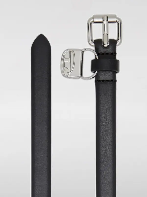 DIESEL® Leather Belt With Silver Tone Hardware