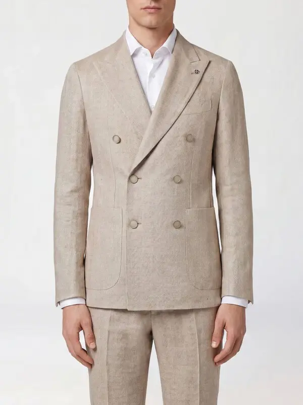Tagliatore Double-breasted Blazer In Linen And Cotton With Peak Lapels