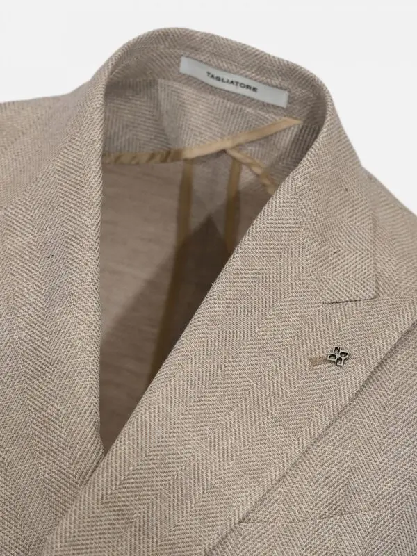 Tagliatore Double-breasted Blazer In Linen And Cotton With Peak Lapels
