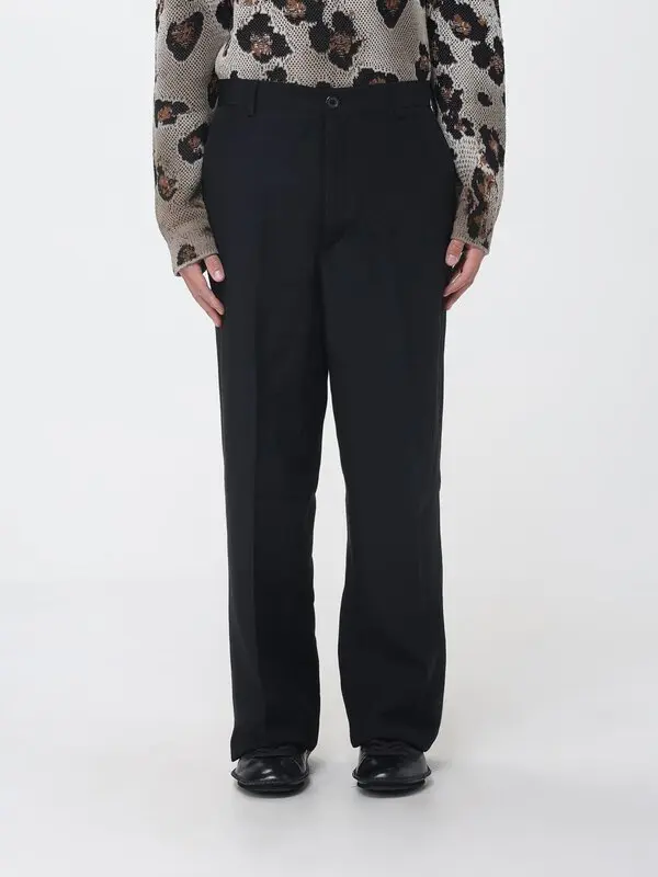 LANEUS Linen Blend Wide-leg Trousers - Black