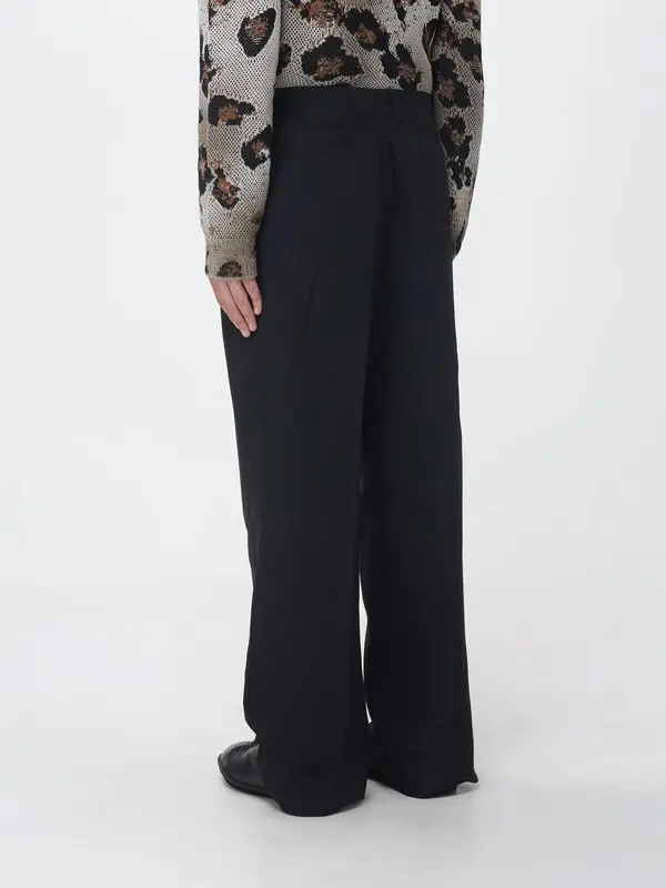 LANEUS Linen Blend Wide-leg Trousers - Black