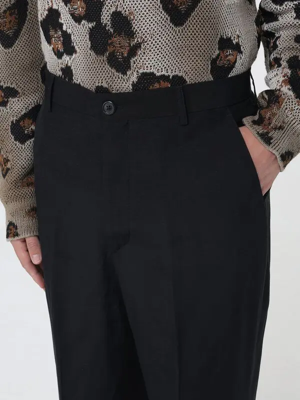 LANEUS Linen Blend Wide-leg Trousers - Black