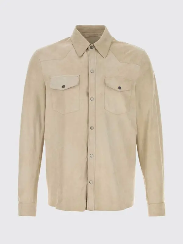 SALVATORE SANTORO Suede Leather Shirt Jacket With A Curved Hem