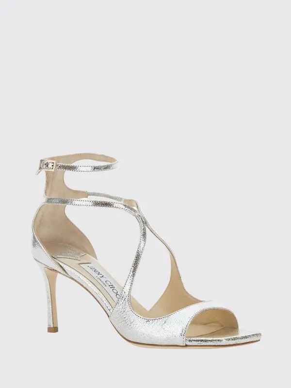 JIMMY CHOO Azia Laminated Leather Sandals - Silver