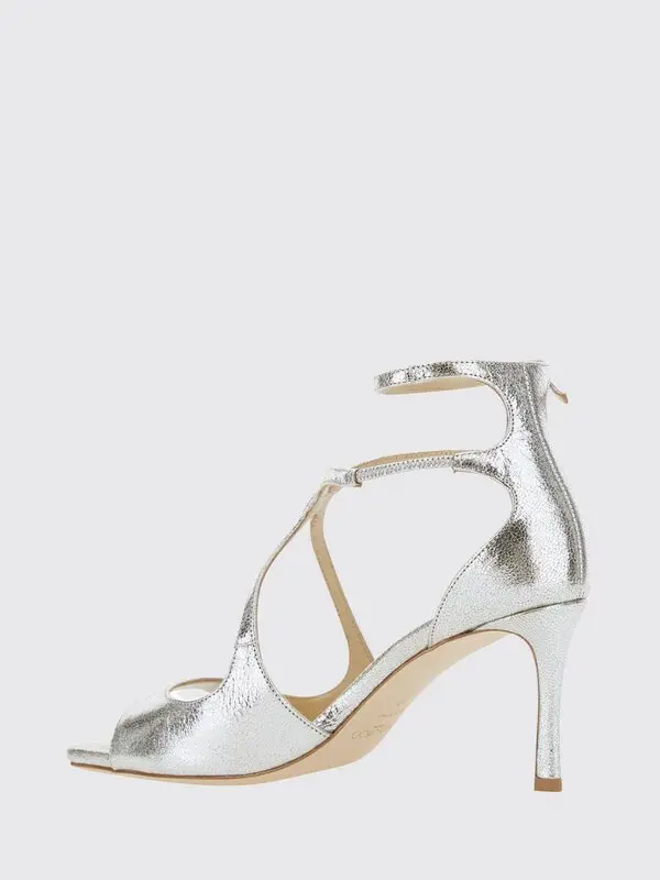 JIMMY CHOO Azia Laminated Leather Sandals - Silver