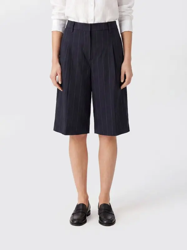 Tagliatore High-waisted Pinstriped Knee-length Tailored Shorts