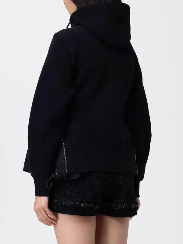 Sacai Zip-up Hoodie With Contrasting Panels - Black