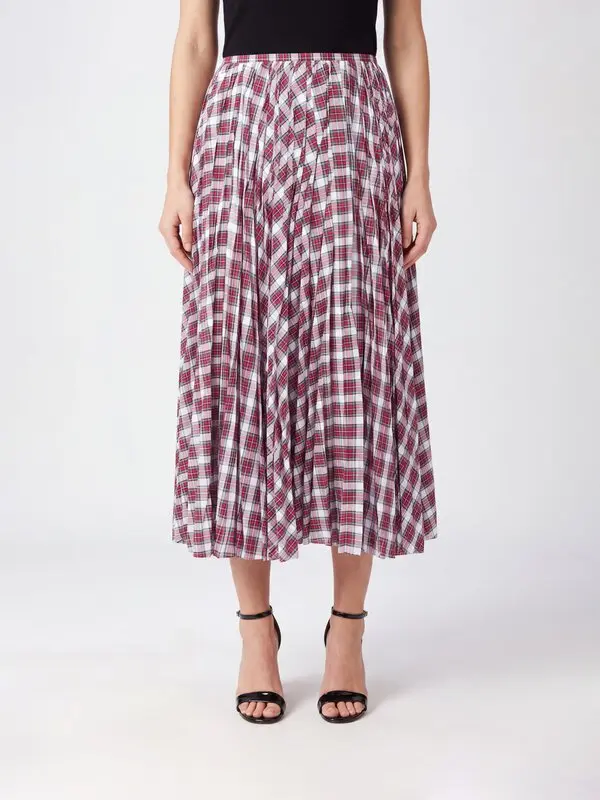N° 21 Pleated Plaid Midi Skirt