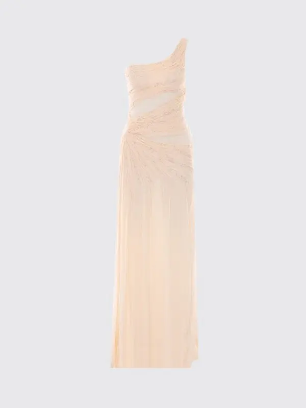 Elisabetta Franchi Long Viscose Dress With Rhinestones