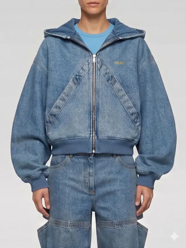 Attico Denim Bomber Jacket With Hood