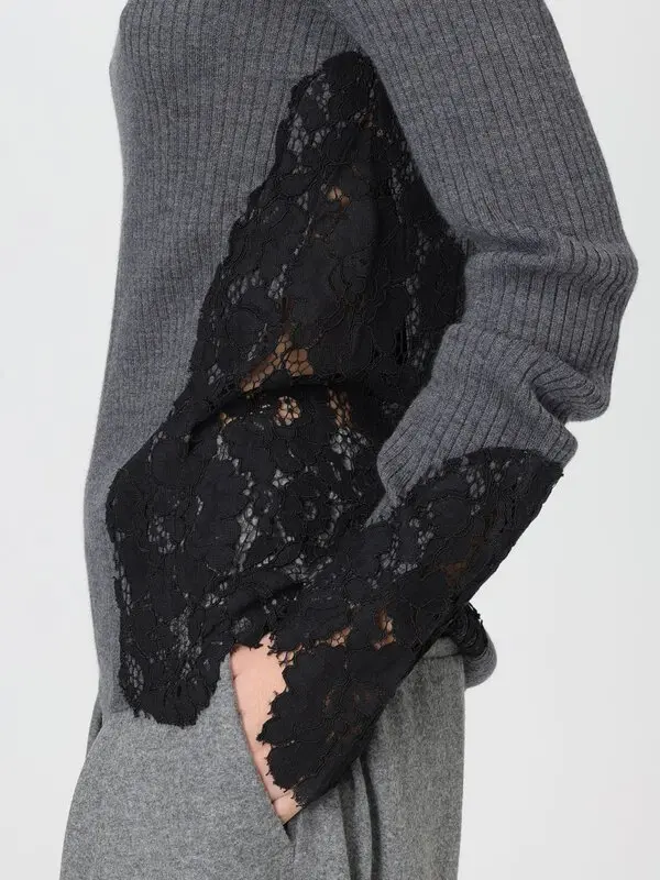 Pinko Lace-trimmed Ribbed Knit Jumper
