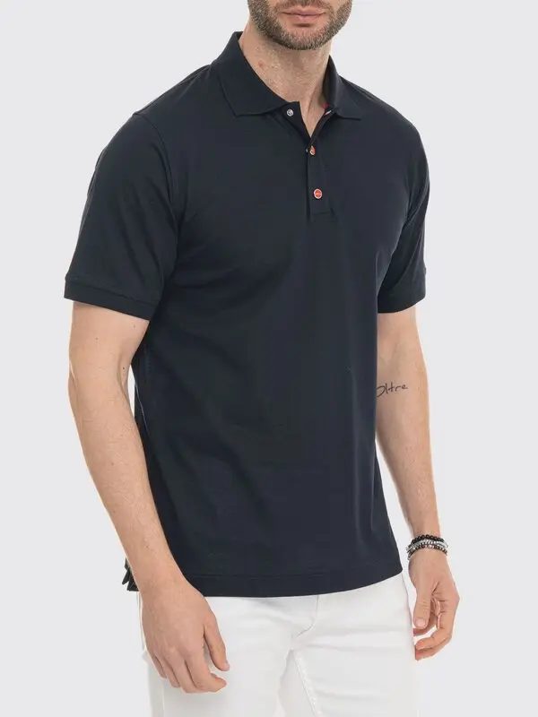 Kiton Short-sleeved Polo Shirt In 100% Cotton With A Classic Collar - Blue