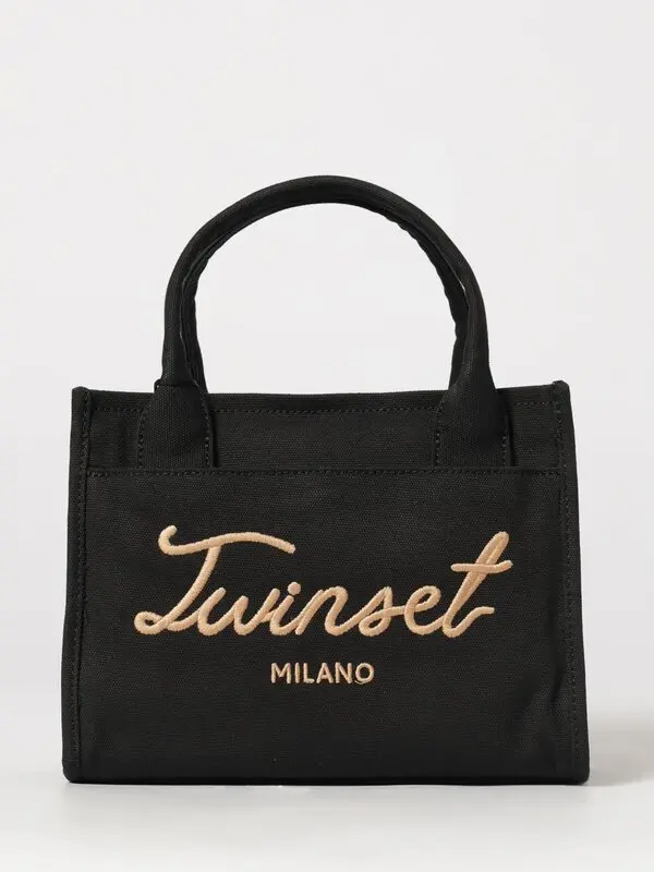 TWINSET Cow Print Cotton Canvas Bag - Black