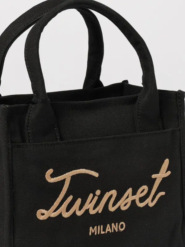 TWINSET Cow Print Cotton Canvas Bag - Black