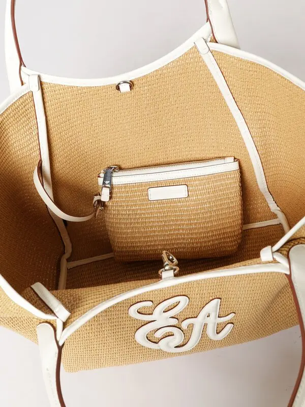 Emporio Armani Raffia Tote Bag - White