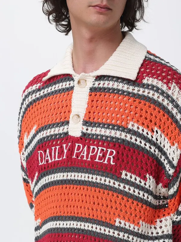 DAILY PAPER Crocheted Cotton Knit Polo Shirt