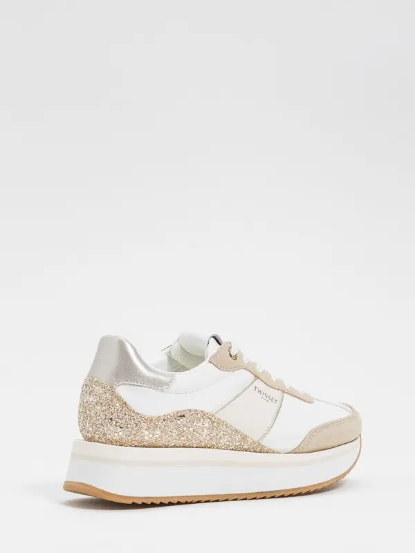 TWINSET Suede And Nylon Glitter Sneakers - Platinum