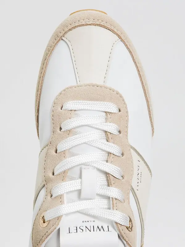 TWINSET Suede And Nylon Glitter Sneakers - Platinum