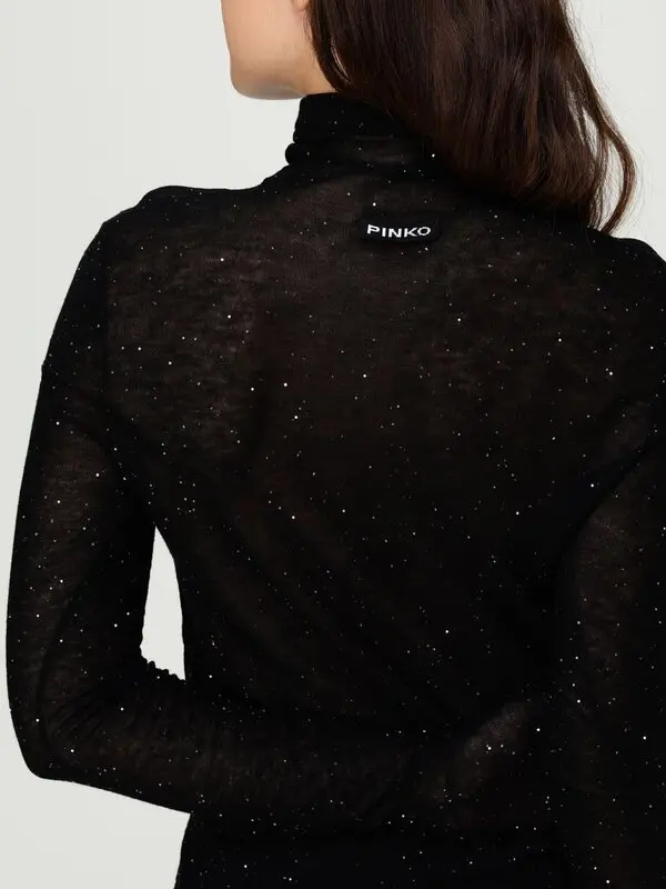 Pinko Turtleneck Sparkle Long Sleeve Top - Black