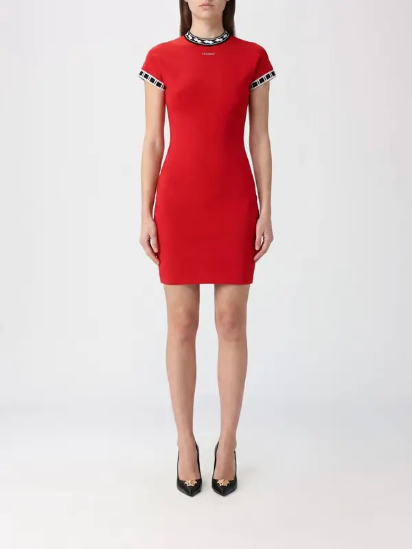 Versace Slim Fit Cotton Sheath Mini Dress With Contrast Trims