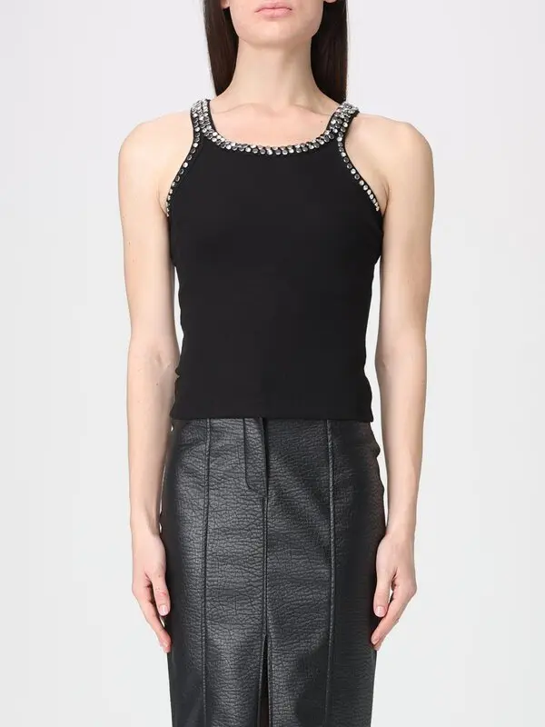 Pinko Ribbed Tank Top With Embellished Neckline
