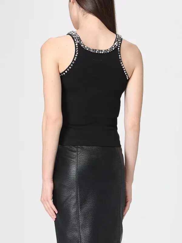 Pinko Ribbed Tank Top With Embellished Neckline
