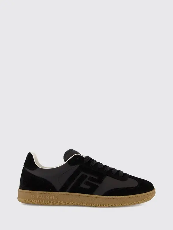 Balmain Swan Low-top Suede And Leather Sneakers With Pb Monogram - Black