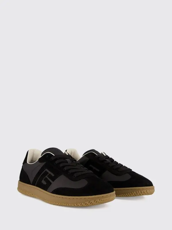 Balmain Swan Low-top Suede And Leather Sneakers With Pb Monogram - Black