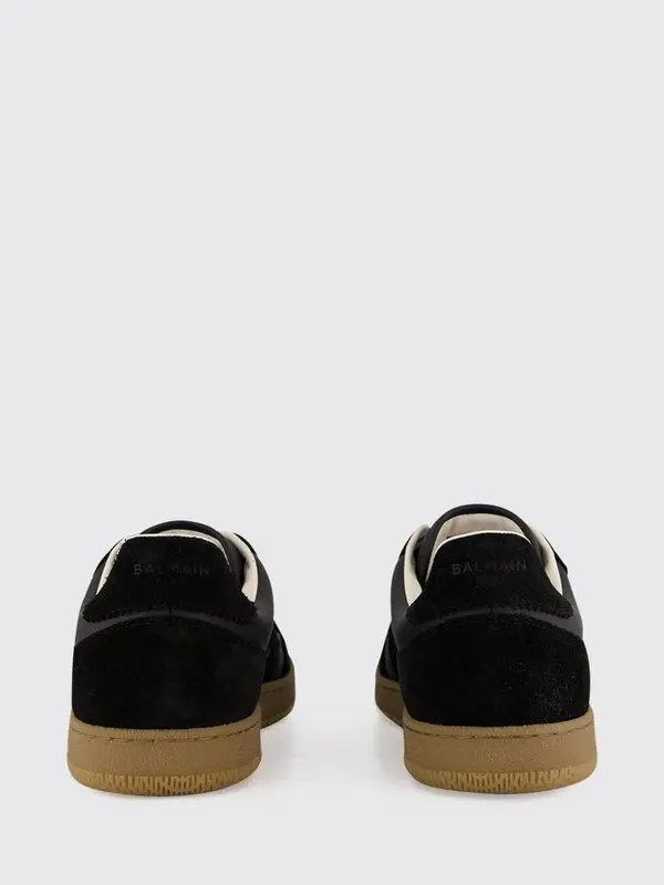 Balmain Swan Low-top Suede And Leather Sneakers With Pb Monogram - Black