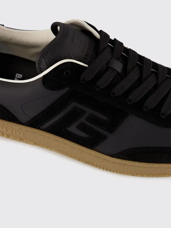 Balmain Swan Low-top Suede And Leather Sneakers With Pb Monogram - Black