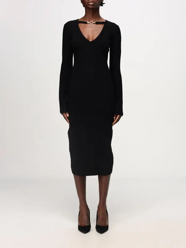 Just Cavalli Ribbed Knit Midi Dress With Cut-out Detail