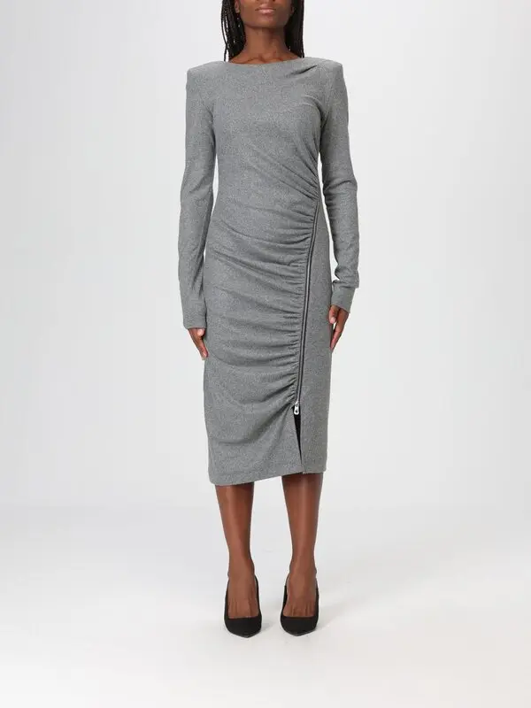Pinko Long Sleeve Ruched Midi Dress With Zip Detail