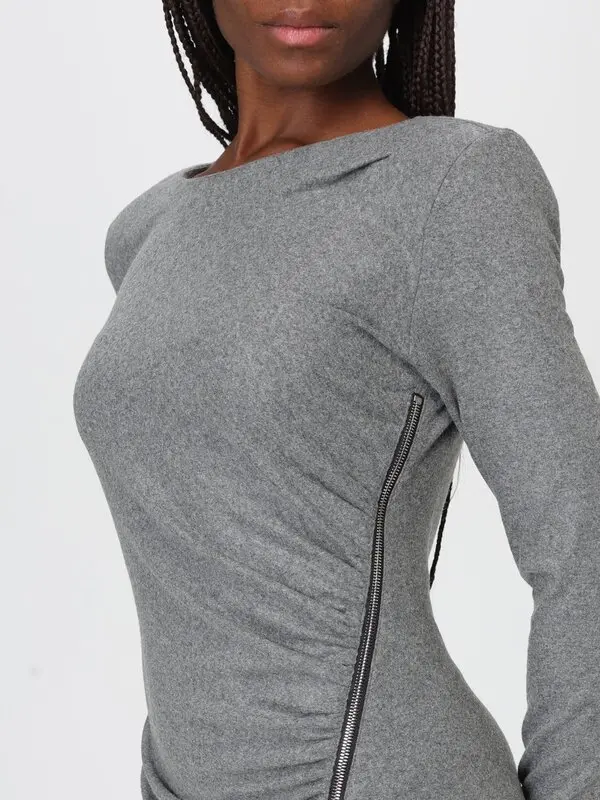 Pinko Long Sleeve Ruched Midi Dress With Zip Detail