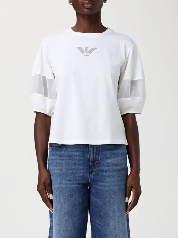 Emporio Armani Cotton T-shirt With Puff Sleeves - White