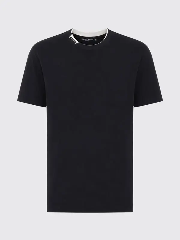 Dolce & Gabbana Contrast Logo And Trim Cotton T-shirt - Blue