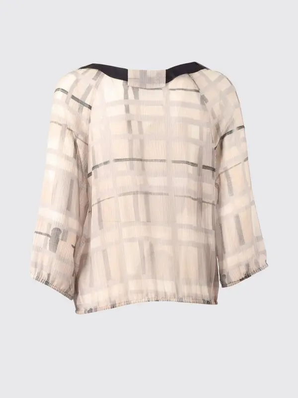 Emporio Armani Embroidered Check Cotton And Silk Blend Blouse