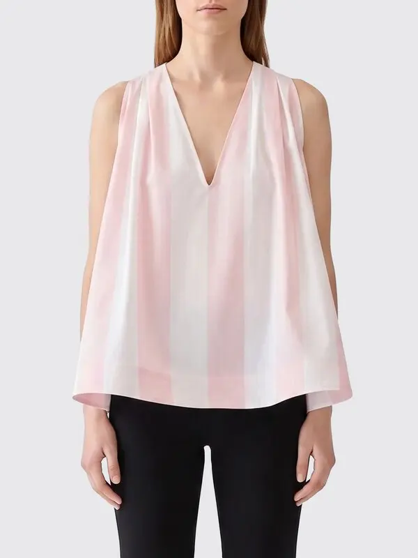 Jacquemus Norma Striped Cotton Off-the-shoulder V-neck Top - Pink