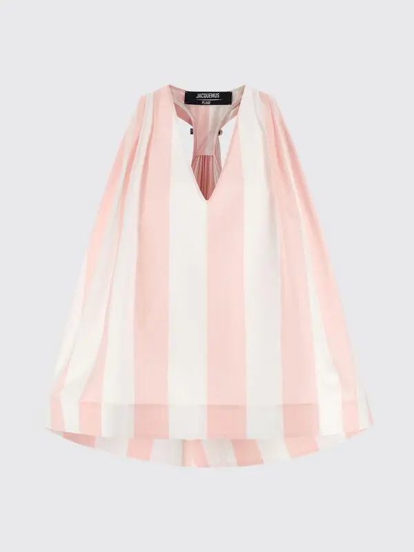 Jacquemus Norma Striped Cotton Off-the-shoulder V-neck Top - Pink